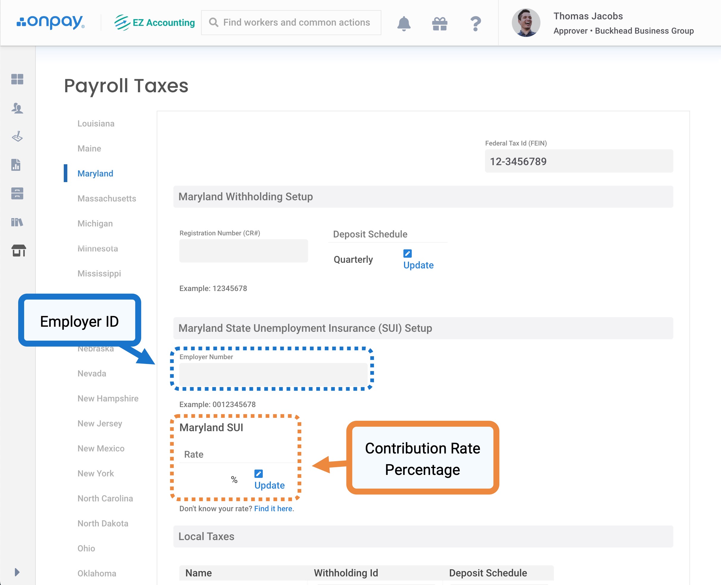 Add or update Maryland SUI rates in OnPay – Help Center Home
